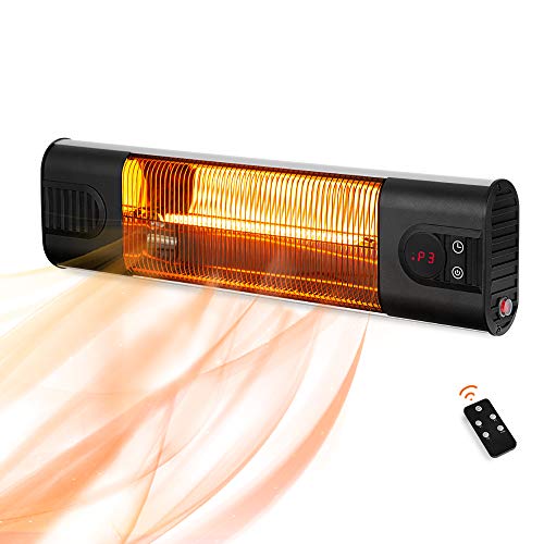 PAMAPIC Wall-Mounted Heater Infrared Patio Heater, Indoor/Outdoor Electric Heater ，3 Heat Setting with Remote Control and Timer for Backyard,Garage,Patio(Silver)