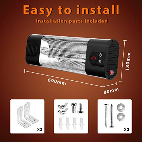 PAMAPIC Wall-Mounted Heater Infrared Patio Heater, Indoor/Outdoor Electric Heater ，3 Heat Setting with Remote Control and Timer for Backyard,Garage,Patio(Silver)