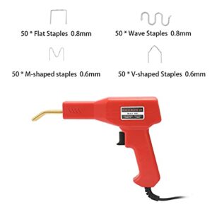 Plastic Welding Kit,Leepesx Plastic Welder Kit, Hot Stapler, Plastic Repair Welder Kit for Bumper Repair,Welding Gun,Include 4 Types Hot Wave Flat Staples (Red) (50W-110V, RED)