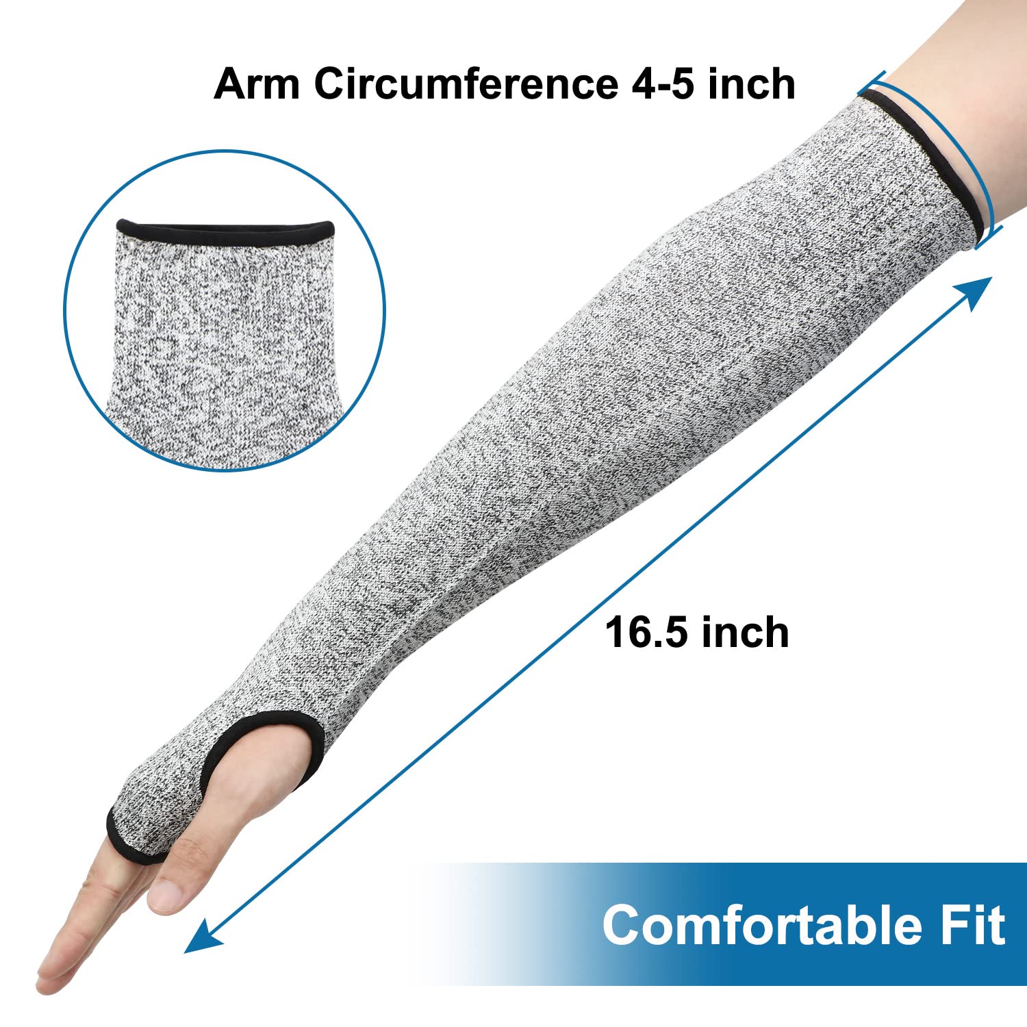 Geyoga Arm Protection Sleeves Level 5 Cut 2 Pairs Heat Resistant Sleeves Protectors for Thin Skin Bruising Men Women(Gray, Black,Large)