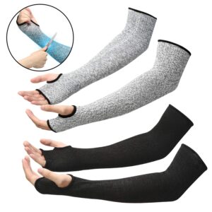 Geyoga Arm Protection Sleeves Level 5 Cut 2 Pairs Heat Resistant Sleeves Protectors for Thin Skin Bruising Men Women(Gray, Black,Large)