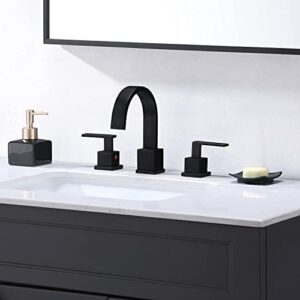 KINGO HOME Matte Black Bathroom Faucet, Black Faucet Bathroom 3 Hole 8inch Widespread Waterfall 2 Handle Black Faucets Bathroom Sink Vanity Faucet with Pop Up Drain and Supply Lines