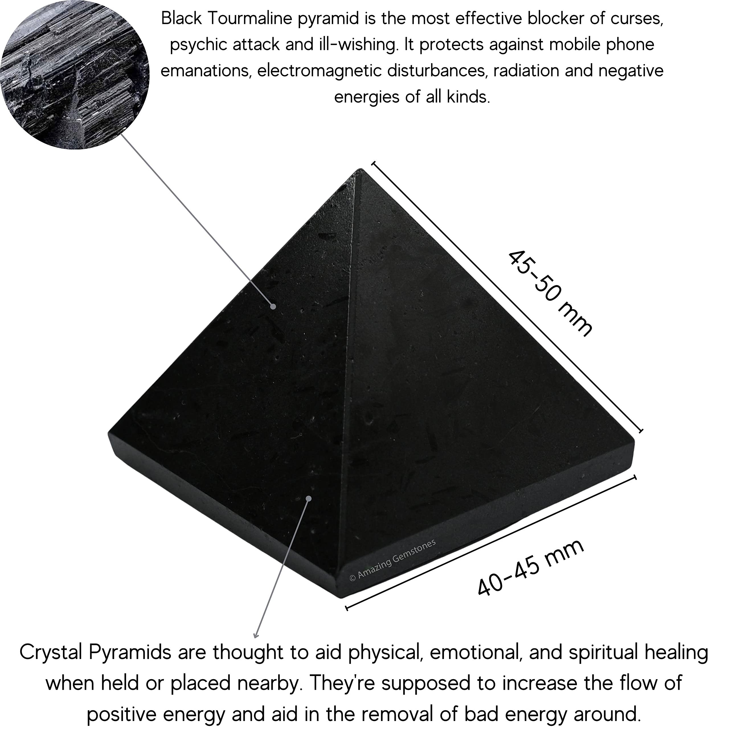 Black Tourmaline Pyramid Crystal Healing Stones - 2" Great Pyramid Figurine of Natural Stone Pyramid for Meditation, Reiki, Chakra Balancing and Crystal Pyramids Grid