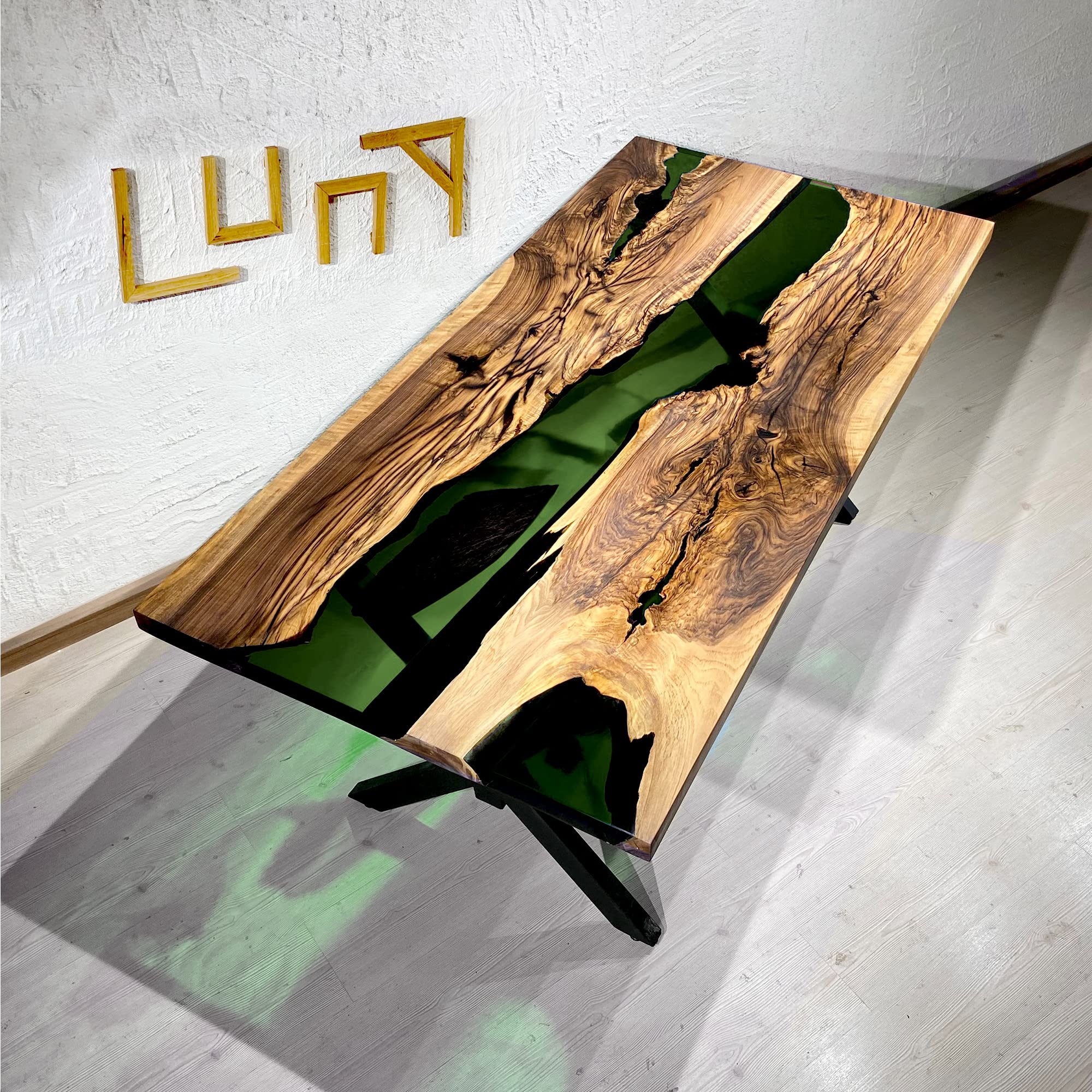 35" x 78" Epoxy Dining Table | Epoxy Resin Table | Live Edge River Table | Emerald Green Epoxy River Table | Green Epoxy Table | Walnut Table