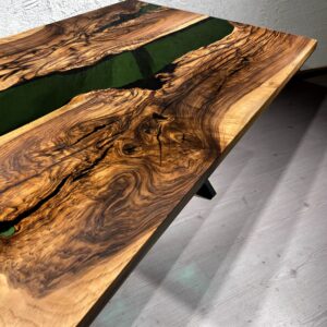 35" x 78" Epoxy Dining Table | Epoxy Resin Table | Live Edge River Table | Emerald Green Epoxy River Table | Green Epoxy Table | Walnut Table