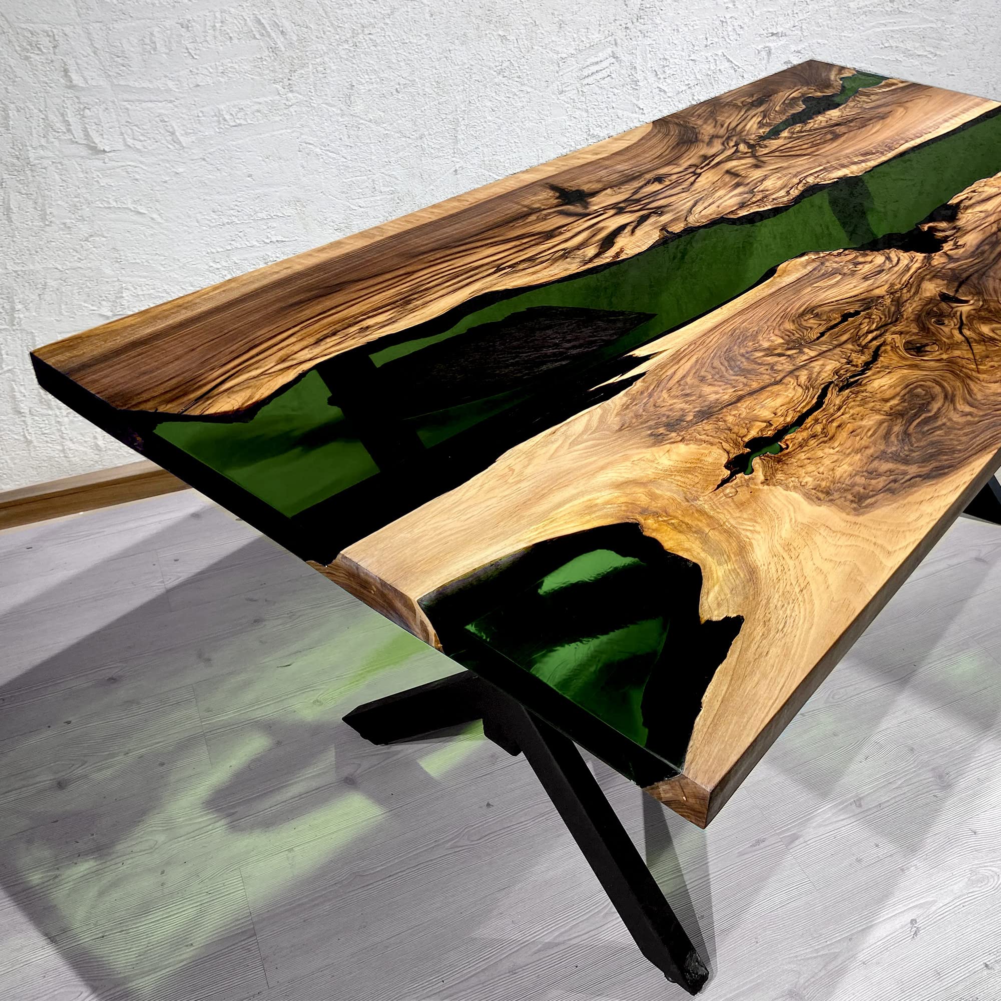 35" x 78" Epoxy Dining Table | Epoxy Resin Table | Live Edge River Table | Emerald Green Epoxy River Table | Green Epoxy Table | Walnut Table