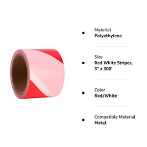 VICMORE High Visibility Red White Stripe Caution Tape 3" x 300' Roll for Safety & Warning Durable & Eye-Catching Barrier Tape for Construction, Hazards, and Events Easily Spotted Hazard Tape