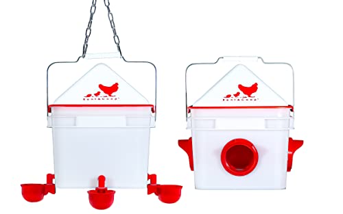 RentACoop Chick2Chicken 10lb Feeder & 2 Gal Waterer Set with Gravity Feed Refill & Auto-Fill Cups - BPA-Free Food & Water Buckets for Up to 20 Chicks or 12 Adult Chickens