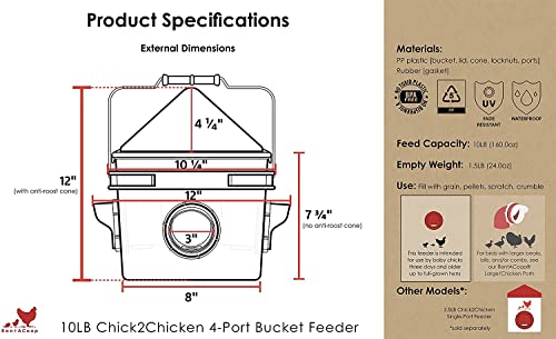 RentACoop Chick2Chicken 10lb Feeder & 2 Gal Waterer Set with Gravity Feed Refill & Auto-Fill Cups - BPA-Free Food & Water Buckets for Up to 20 Chicks or 12 Adult Chickens