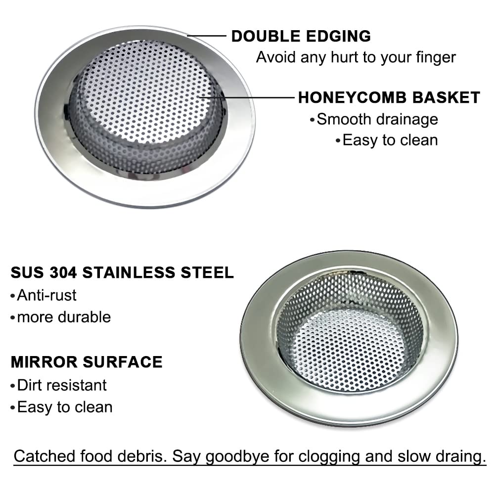 Seatery 2PCS Kitchen Sink Strainers, Sink Drain Basket Strainer, 4.5 Inch Stainless Steel Food Scraps Catcher, Must Have Kitchen Sink Accessories