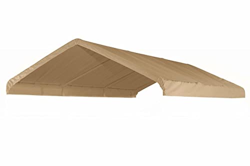 Heavy Duty Valance Replacement Canopy Tarp Top Carport Cover W/Ties (Choose Size) (Choose Color) (18x20, Tan)