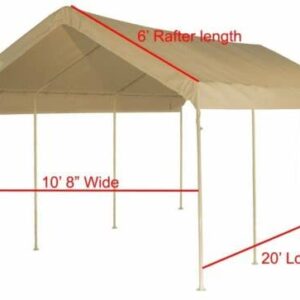 Heavy Duty Valance Replacement Canopy Tarp Top Carport Cover W/Ties (Choose Size) (Choose Color) (18x20, Tan)