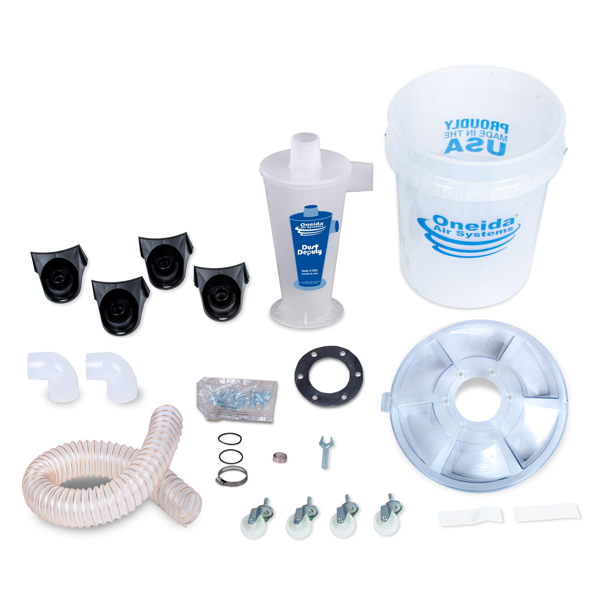 Oneida Air Systems Dust Deputy Deluxe Cyclone Separator Kit with Caster Mounts and Clear Collapse-Proof Bucket for Wet/Dry Shop Vacuums (DD Deluxe 5-Gal)