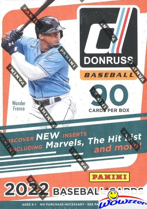 2022 Donruss Baseball MASSIVE EXCLUSIVE Factory Sealed Blaster Box with 90 Cards! Look for Rookies & Autos of Wander Franco Plus Exclusive Purple & Rapture PARALLELS! WOWZZER!