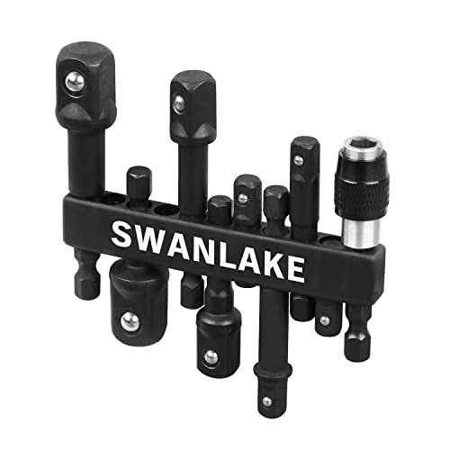 SWANLAKE 9-Piece Impact Socket Adapter Set, Hex Socket Adapter 1/4" 3/8" 1/2" Impact Driver Adapter