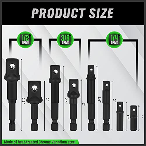 SWANLAKE 9-Piece Impact Socket Adapter Set, Hex Socket Adapter 1/4" 3/8" 1/2" Impact Driver Adapter