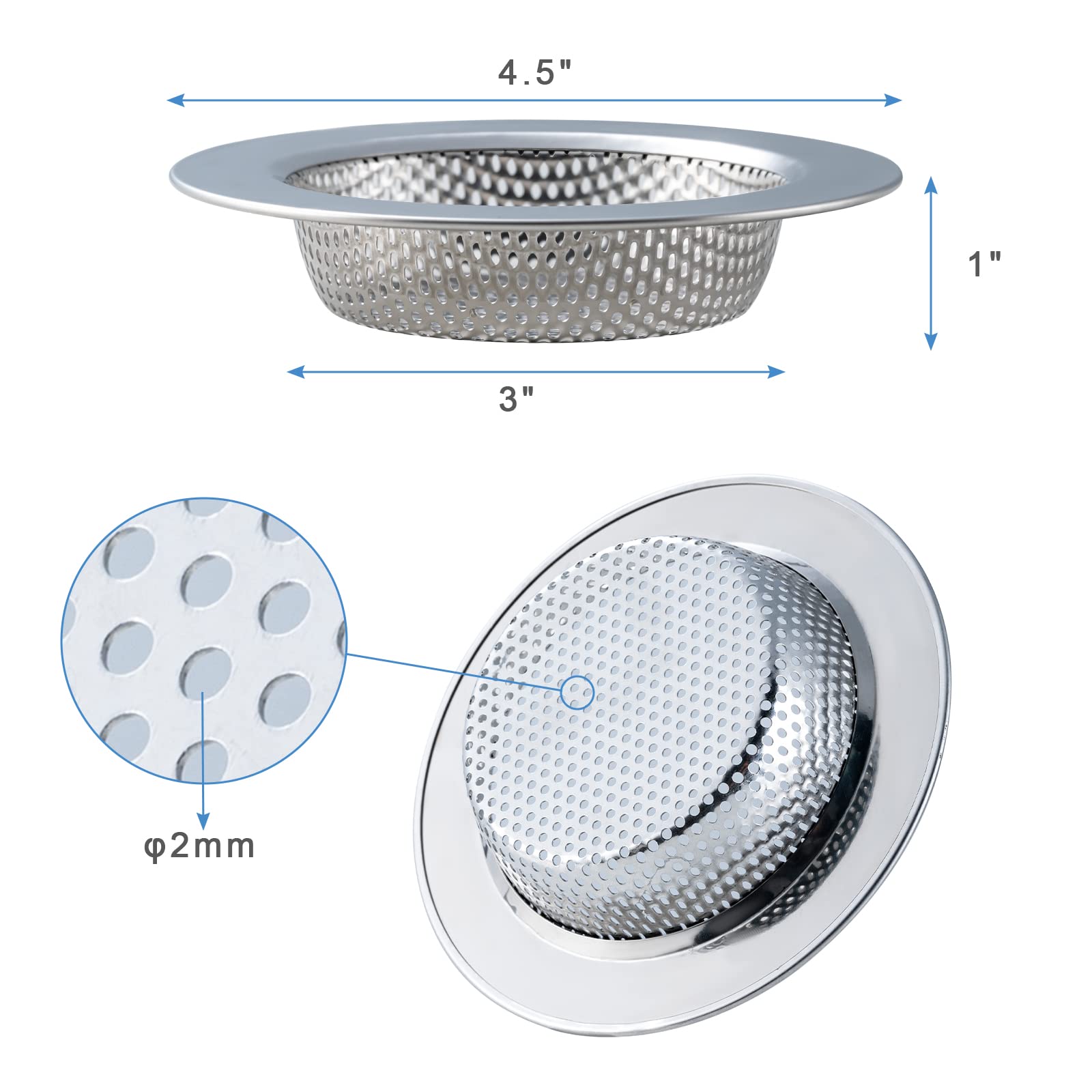 Honmein 2 Pcs Sink Strainer for Most Kitchen Sink Drain Basket, Upgraded Double-Layer Safe Design Kitchen Sink Strainer (4.5 Inch)