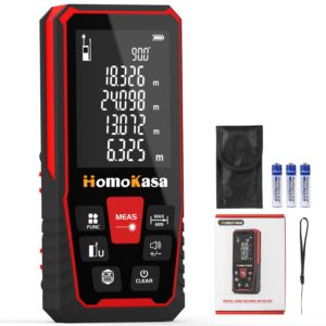 laser measure 165ft, digital laser distance meter, portable handle digital measure tool 50m, range finder, electronic angle, larger backlit lcd 2.4in, ip54, black/red