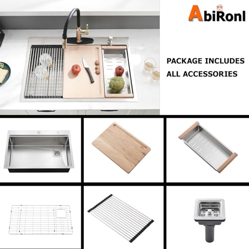 33 Inch Drop In Kitchen Sink Stainless Steel- Abironl 33"x22" Top Mount Kitchen Sink Workstation Ledge 16 Gauge Stainless Steel Kitchen Sink Single Bowl Kitchen Sink with Accessories