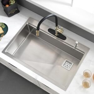 33 Inch Drop In Kitchen Sink Stainless Steel- Abironl 33"x22" Top Mount Kitchen Sink Workstation Ledge 16 Gauge Stainless Steel Kitchen Sink Single Bowl Kitchen Sink with Accessories