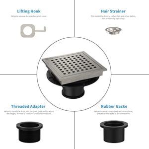 6 Inch Square Shower Floor Drain, Brushed Nickel High Flow Shower Drain Kit with Flange, Removable Grid Cover and Hair Filter, Food-Grade SUS 304 Stainless Steel, CUPC Certified(Brushed Nickel)