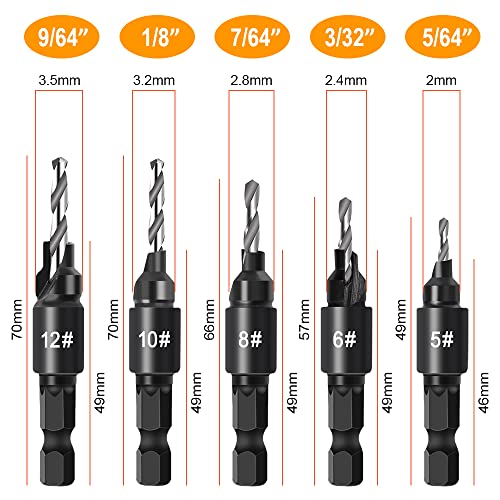 Countersink Drill Bit Set, Woodworking Chamfered Adjustable Counter Sinker Tools on Counter Sink Holes with 1/4" Hex Shank for DIY Woodworking with One L-Wrench