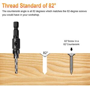 Countersink Drill Bit Set, Woodworking Chamfered Adjustable Counter Sinker Tools on Counter Sink Holes with 1/4" Hex Shank for DIY Woodworking with One L-Wrench