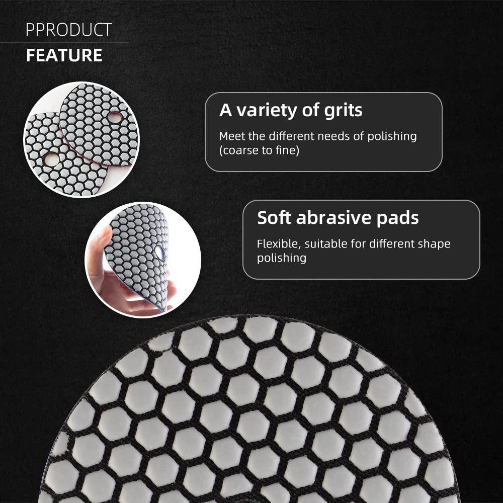 Diamond Polishing Pads, ZFE 9Pcs 4 Inch 100mm Dry Polishing Pads Set with 5/8”-11 Backing Plate for Granite Concrete Marble Quartz Stone Countertop Polishing