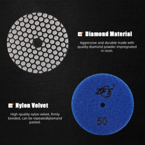 Diamond Polishing Pads, ZFE 9Pcs 4 Inch 100mm Dry Polishing Pads Set with 5/8”-11 Backing Plate for Granite Concrete Marble Quartz Stone Countertop Polishing