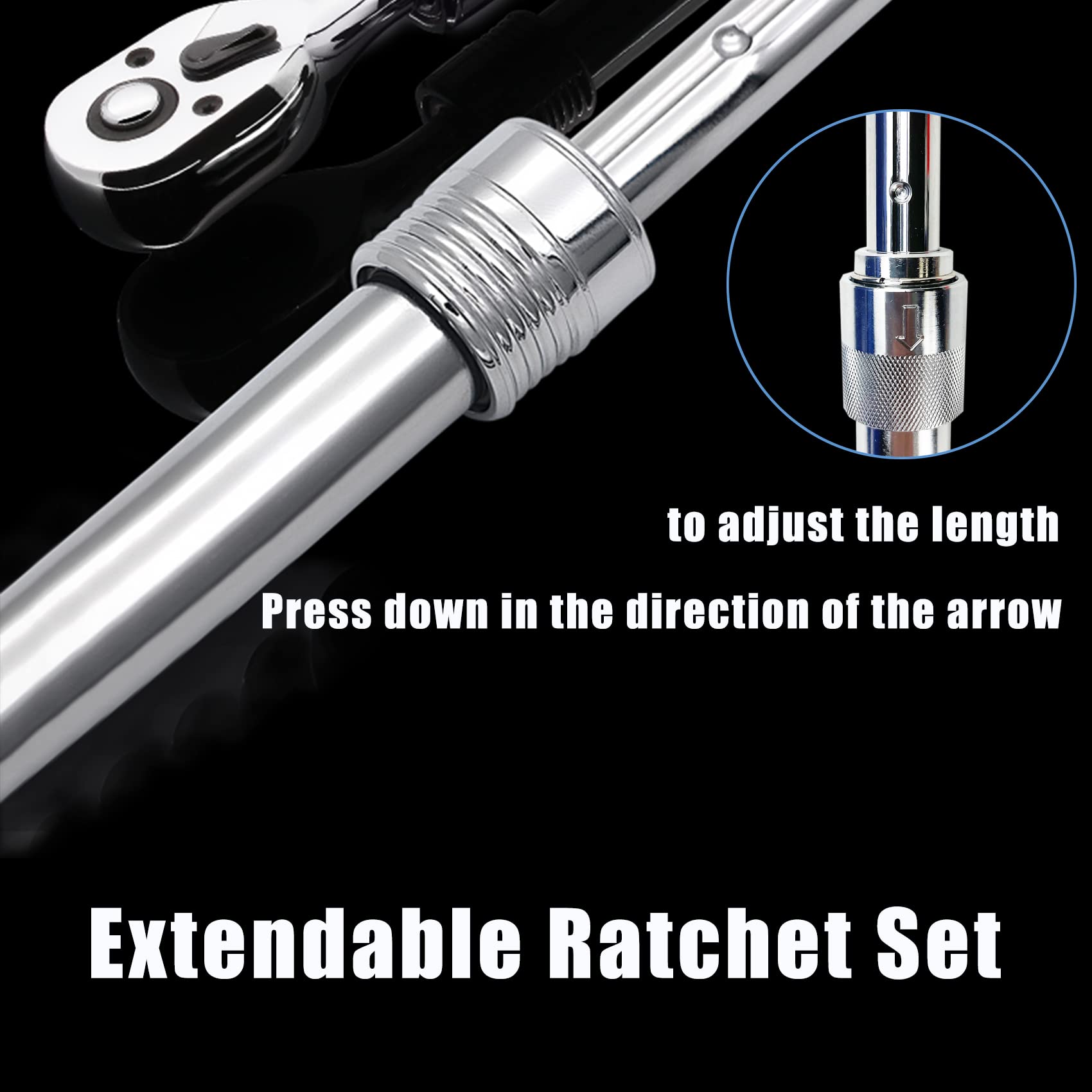 TR TOOLROCK 3 Piece Extendable Ratchet Set, 1/4”, 3/8”, 1/2” Drive, 72-Tooth Ratchet Wrench, Quick-release Reversible Drive Socket Wrench, Heavy Duty CR-V Ratchet Set