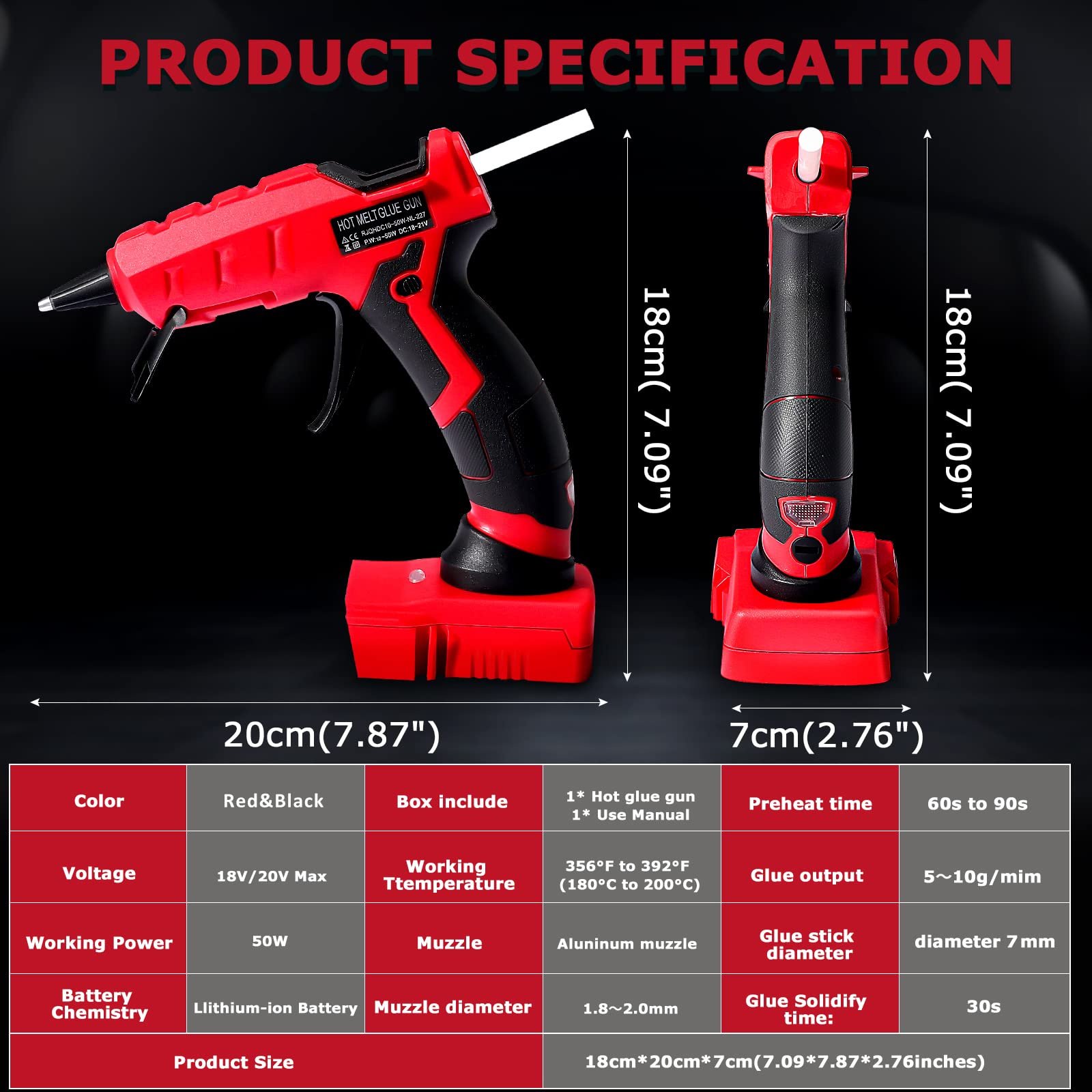 Cordless Hot Glue Gun for Milwaukee, Suitable for Milwaukee 18V Li-ion Battery, 30s Quick Preheat Hot Melt Glue Gun with 30 Pcs Glue Sticks(7 * 150mm) for Arts & Crafts & DIY & Repairs(Tool Only)