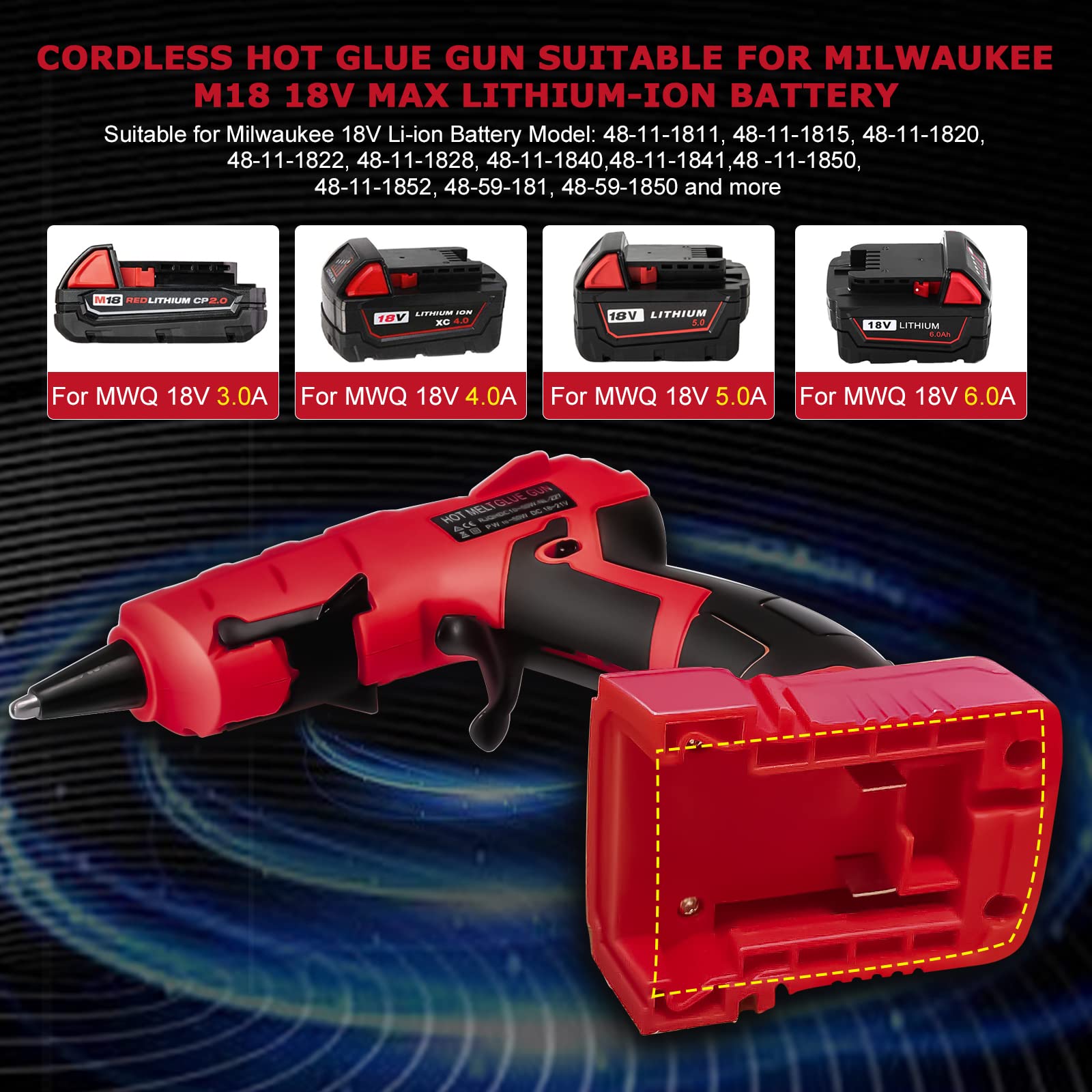 Cordless Hot Glue Gun for Milwaukee, Suitable for Milwaukee 18V Li-ion Battery, 30s Quick Preheat Hot Melt Glue Gun with 30 Pcs Glue Sticks(7 * 150mm) for Arts & Crafts & DIY & Repairs(Tool Only)