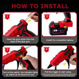 Cordless Hot Glue Gun for Milwaukee, Suitable for Milwaukee 18V Li-ion Battery, 30s Quick Preheat Hot Melt Glue Gun with 30 Pcs Glue Sticks(7 * 150mm) for Arts & Crafts & DIY & Repairs(Tool Only)