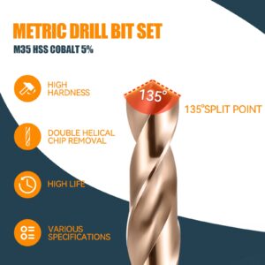 Cobalt Drill Bit Set, M35 Twist HSS Drill Bits Straight Shank, 2mm High Speed Steel Drill Bits for Drilling in Hard Metal, Stainless Steel, Cast Iron (8mm)