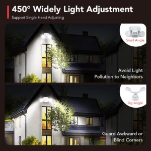 OREiN Motion Sensor Outdoor Lights, 450° Superwide Adjustment Dimmable Dusk to Dawn Flood Lights Outdoor, 5000K/12W (150W Equiv) Motion Lights for Outside LED Security Lights IP65, White (Hardwired)