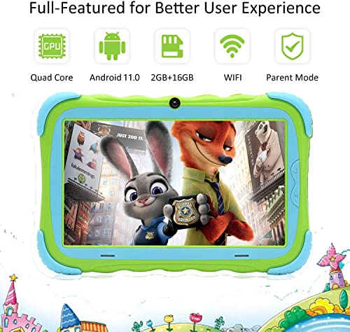 Wainyok Kids Tablet, 7 inch Eye Protection IPS Screen, 2GB 16GB WiFi Tab, Dual Camera, Bluetooth & Kids-Proof Case Android11 Tablet