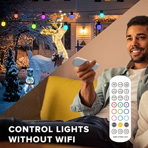 Smart Outdoor String Lights, RGB+IC 2700K Outdoor LED Patio Lights, 49ft with 15 S14 Bulbs, WiFi String Lights, Work with Alexa/Google Assistant, Waterproof, DIY Scene, APP/Remote Control