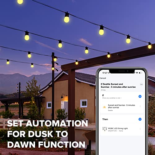 Smart Outdoor String Lights, RGB+IC 2700K Outdoor LED Patio Lights, 49ft with 15 S14 Bulbs, WiFi String Lights, Work with Alexa/Google Assistant, Waterproof, DIY Scene, APP/Remote Control