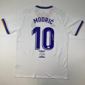 autographed/signed luka modric real madrid white soccer jersey beckett bas coa