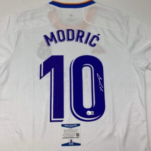 Autographed/Signed Luka Modric Real Madrid White Soccer Jersey Beckett BAS COA