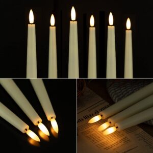 Flameless Taper Candles with 3D Wick, 9.6" Real Wax LED Candles with Remote and Timer, 3 Pack Flickering Candlesticks Battery Operated, Classic Tall Taper Candles for Home, Wedding, Party, Ivory