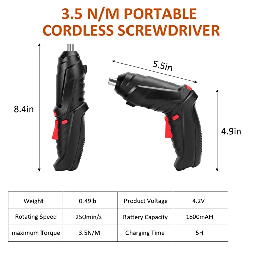 AZFUNN Electric Screwdriver Kit with Pivoting Handle, Rechargeable 4.2V Cordless Drill Set Power Tools with 46 Pieces Screwdriver Bits, 3.5Nm Screw Gun, LED Light, Flexible Shaft