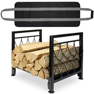 myfireplacedirect firewood rack with log bag fireplace log holder indoor outdoor wood storage log rack decorative heavy duty steel firewood carrier stove bracket stacking rack