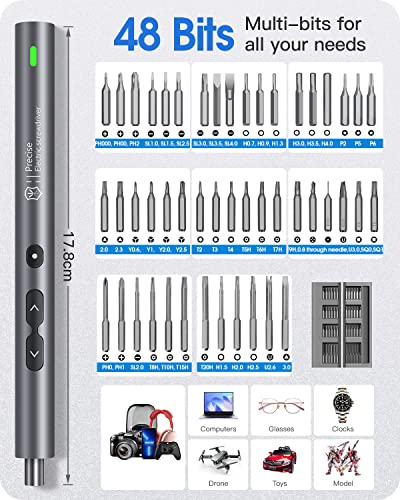 Kingsdun Mini Electric Screwdriver, 51 in 1 Cordless Precision Power Screwdriver Set with 48 Magnetic Bits, Rechargeable Repair Tool Kit with LED Lights for Phones Camera Watch Conputers Laptops Toys