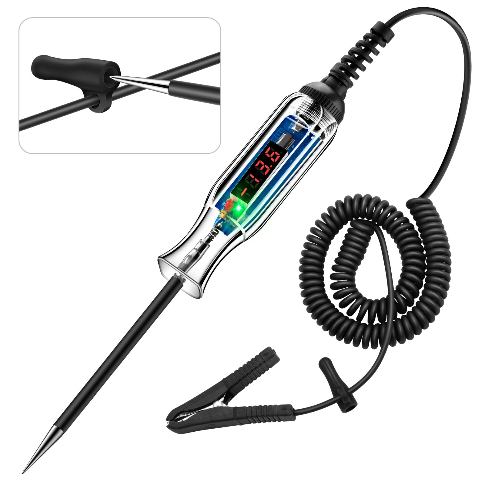 WINAMOO Upgraded 3-72V Digital Automotive LED Circuit Tester, DC Voltage Test Light with Voltmeter & Portable Spring Wire, Vehicle Circuits Low Voltage Light Tester Pen with Sharp Stainless Probe