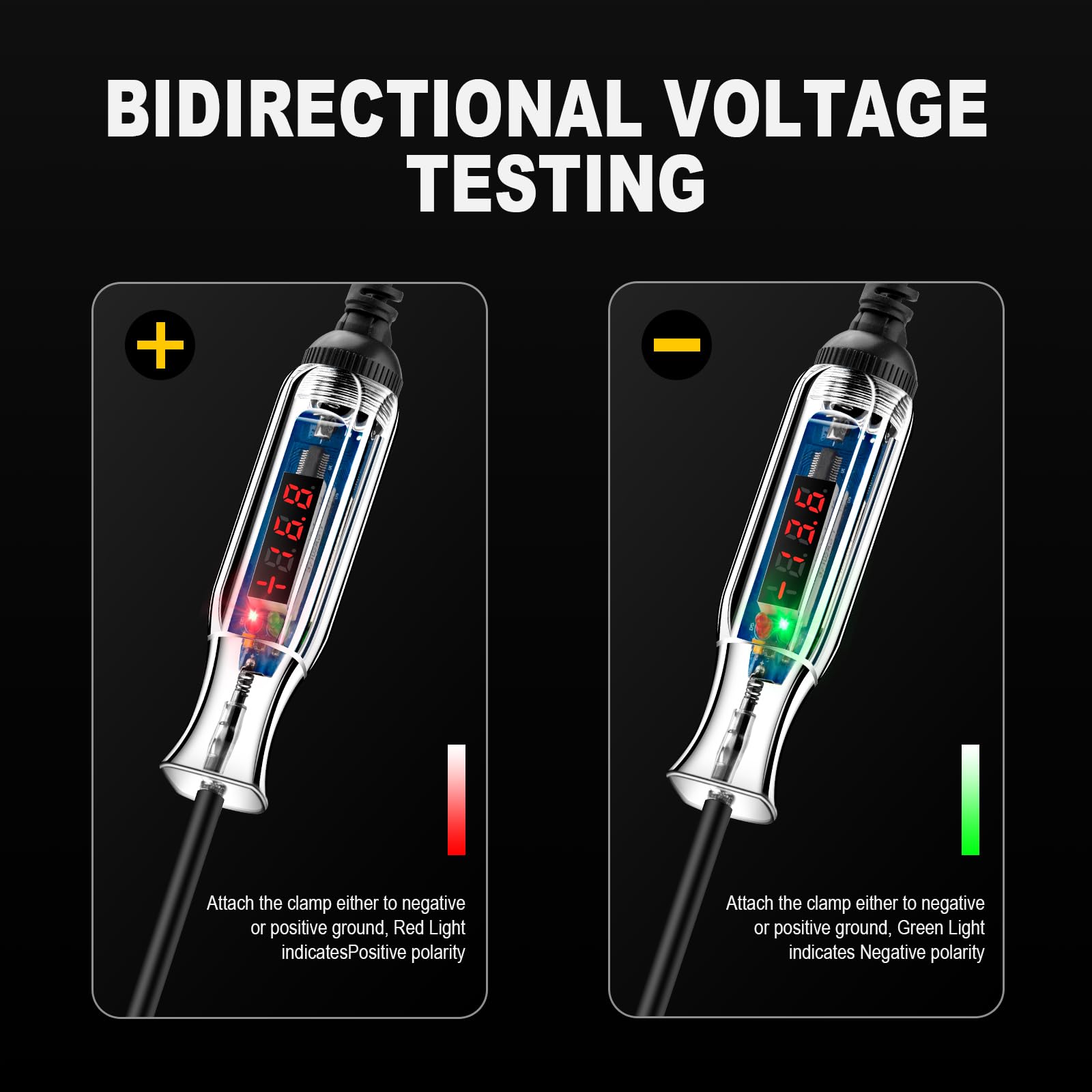 WINAMOO Upgraded 3-72V Digital Automotive LED Circuit Tester, DC Voltage Test Light with Voltmeter & Portable Spring Wire, Vehicle Circuits Low Voltage Light Tester Pen with Sharp Stainless Probe