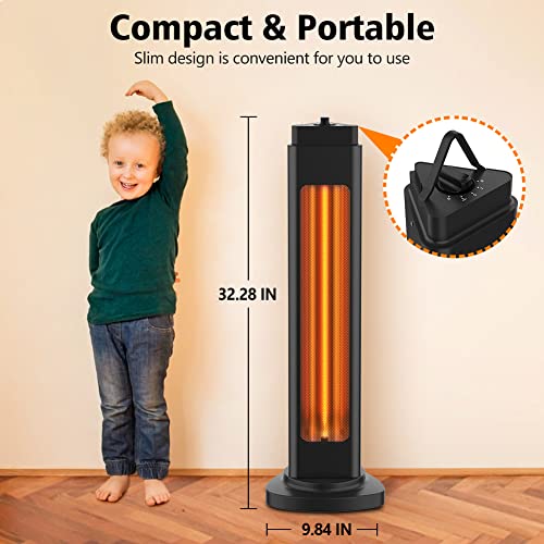 Electric Patio Heater, Oscillating Outdoor Heater for Instant Warm, Infrared Space Heater with Tip-Over Protection, Portable Handle, Super Quiet, Radiant Tower Heater for Garage Large Room, Black