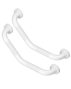 16 inch angled shower grab bar white, munzong 2 pack anti slip bathroom grab bar, knurled bathroom balance bar,safety hand rail support handicap elderly injury senior assist bath handle-1.25” tube