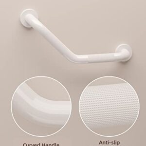 16 Inch Angled Shower Grab Bar White, Munzong 2 Pack Anti Slip Bathroom Grab Bar, Knurled Bathroom Balance Bar,Safety Hand Rail Support Handicap Elderly Injury Senior Assist Bath Handle-1.25” Tube