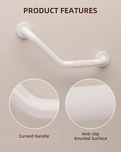 16 Inch Angled Shower Grab Bar White, Munzong 2 Pack Anti Slip Bathroom Grab Bar, Knurled Bathroom Balance Bar,Safety Hand Rail Support Handicap Elderly Injury Senior Assist Bath Handle-1.25” Tube